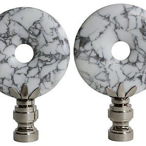 Marbled White Howlite Lamp Finials on Bronze Hardware - White and Grey ...