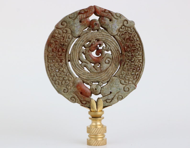 Chinese Variegated Stone Archaic Style Lamp Finials - Asian Carved ...