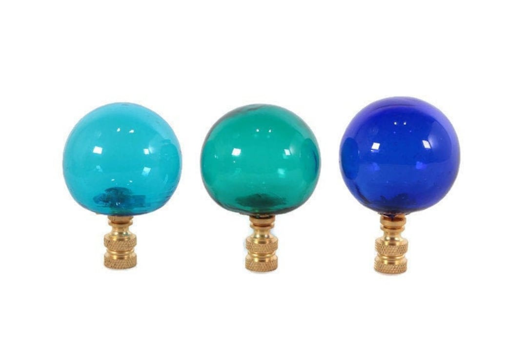 Blown Glass Lamp Finial in Shades of Blue on Brass Hardware - A Single ...