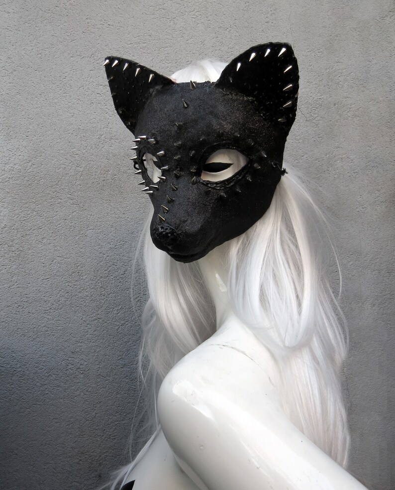 Black Wolf Mask - Wolf Mask - Black Glitter - Studs Mask - Studs - Dog ...
