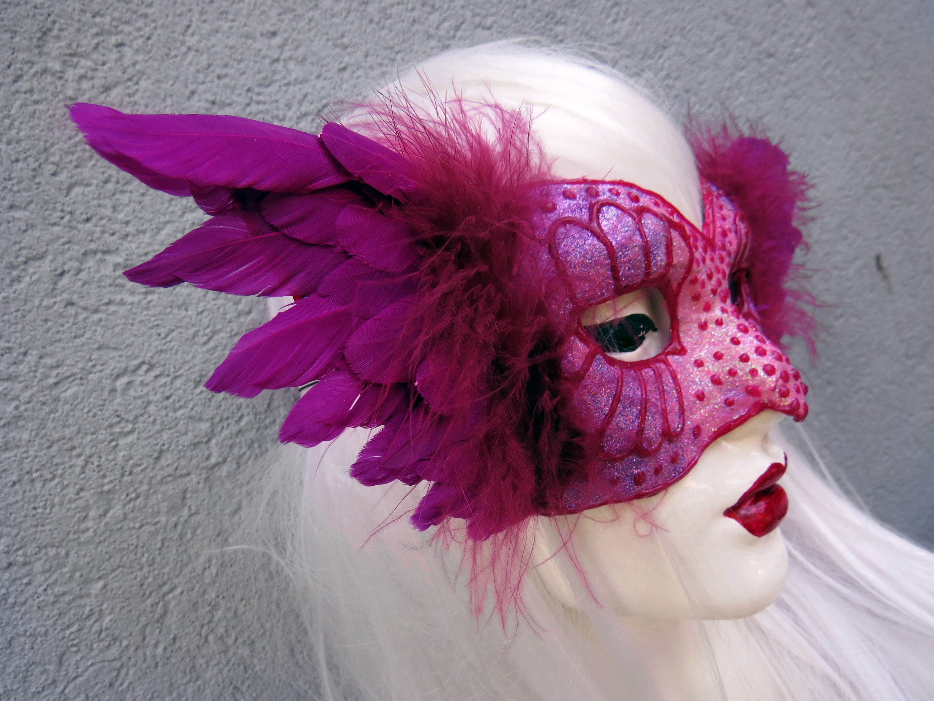 Pink bird mask angel mask pink feathers feathers mask masquerade ...