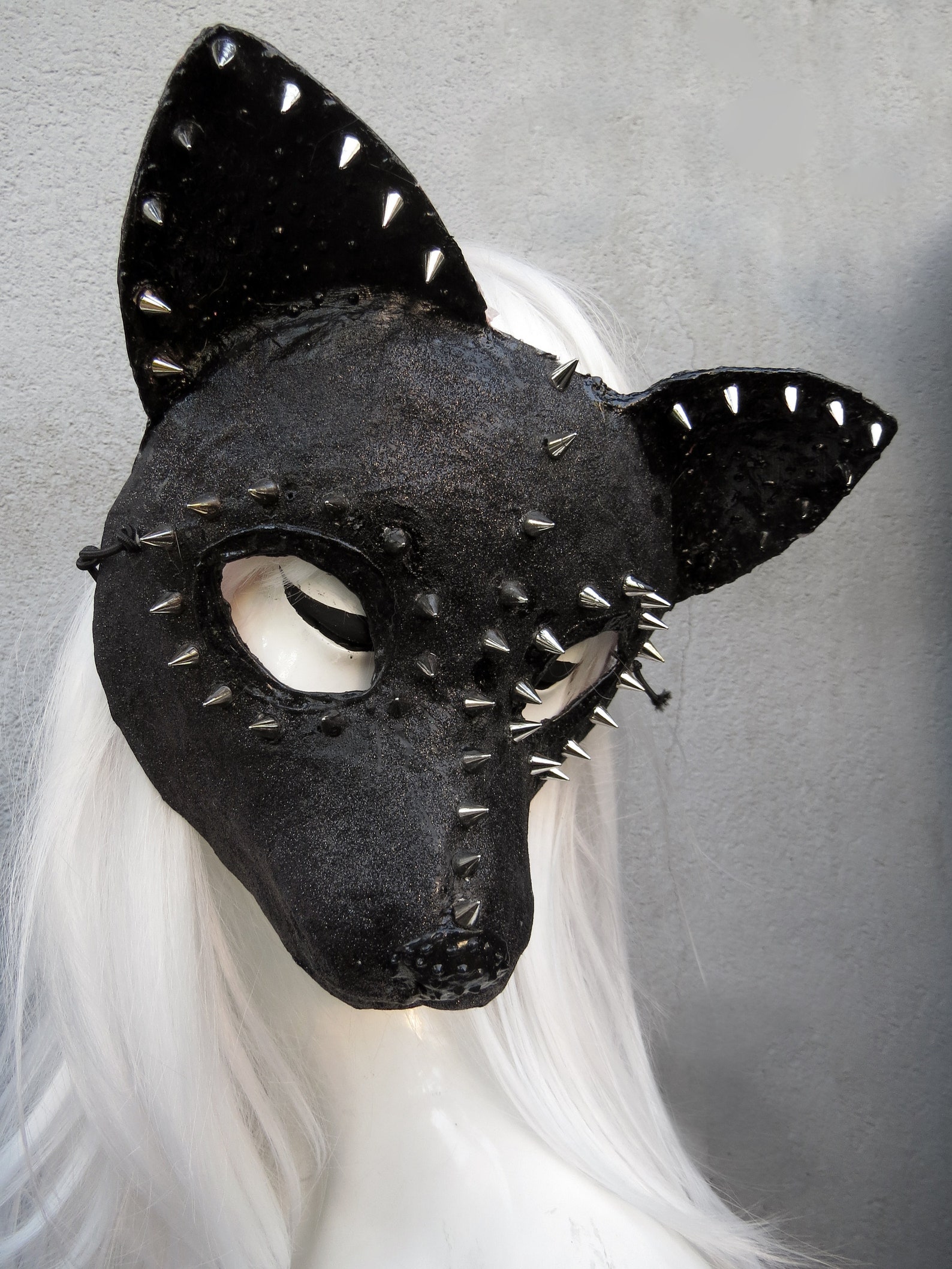 Black Wolf Mask - Wolf Mask - Black Glitter - Studs Mask - Studs - Dog ...