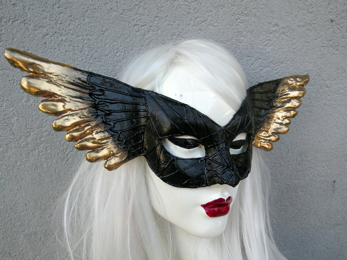 Black Angel Mask - Angel Mask - Wings - Gold and Black - Paper-maché ...