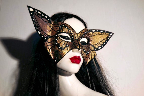 Golden Butterfly Mask Paper Maché Mask Gold Glitter | Etsy