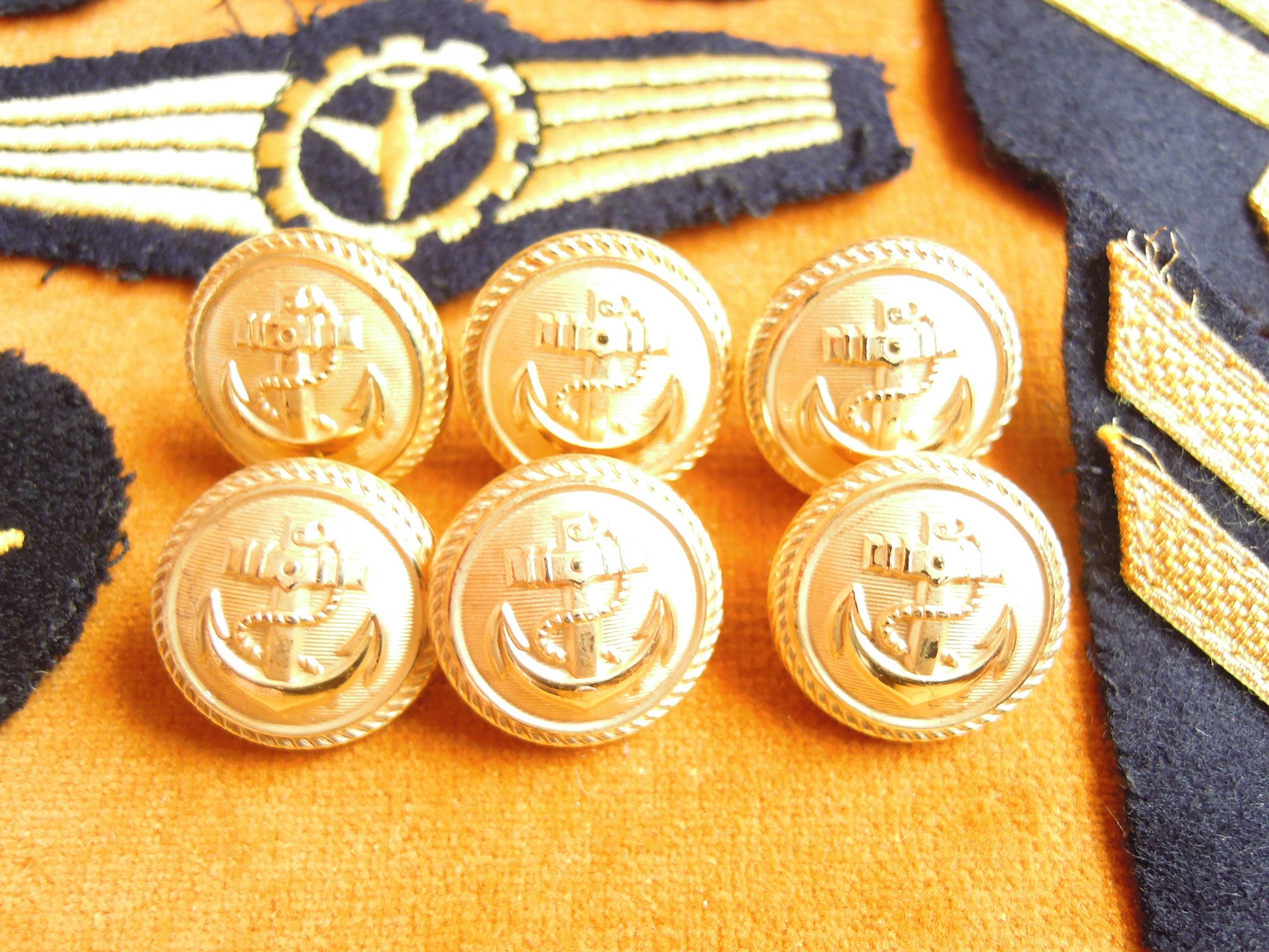 Set of 6 Retro Military Gold Color Metal Anchor Buttons and Patches E51 ...