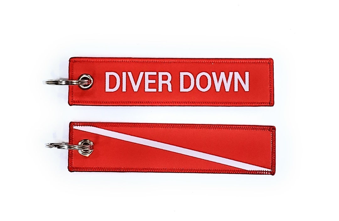 Scuba Diver Woven Keychain – Diver Down – 2 Sizes Available - Red/white ...