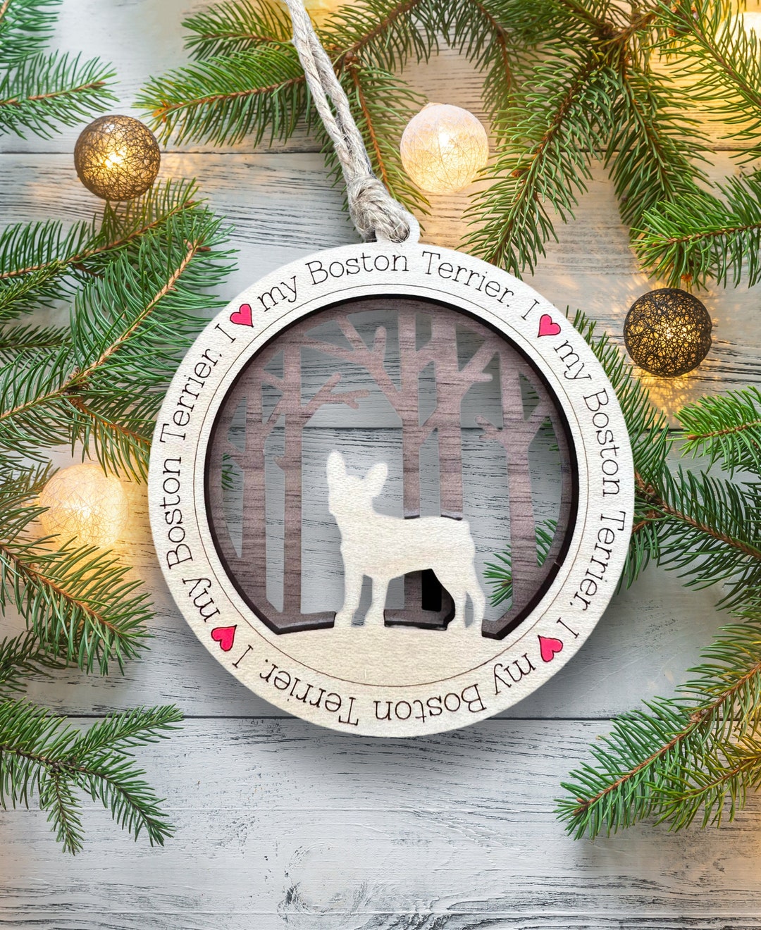 Boston Terrier Ornament, Dog Christmas Ornament, Wooden Ornament ...