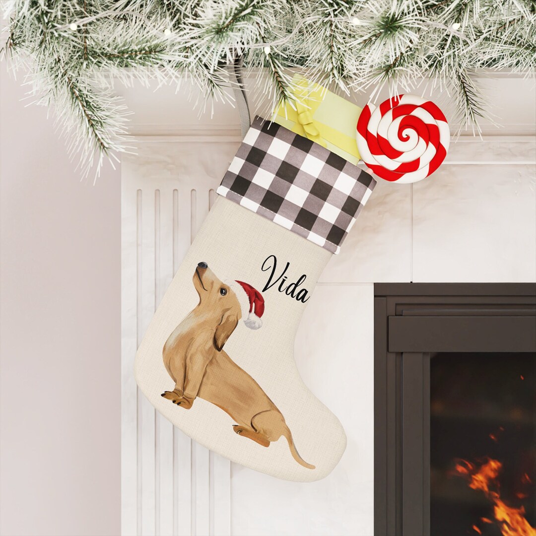 Dachshund Christmas Stocking, Personalized Dachshund Stocking, Buffalo ...