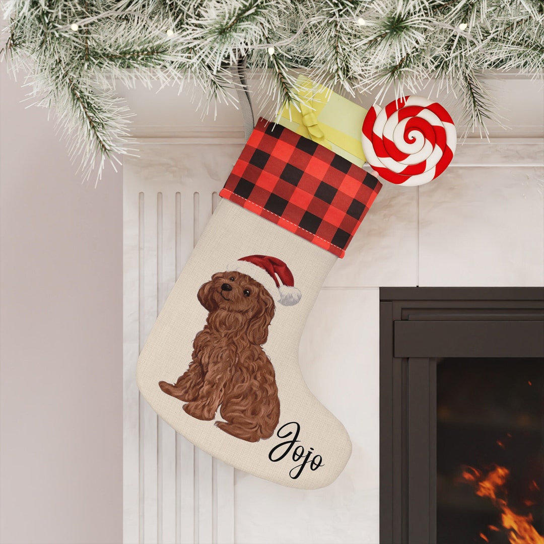 Poodle Buffalo Plaid Christmas Dog Stocking, Personalized Stocking for ...