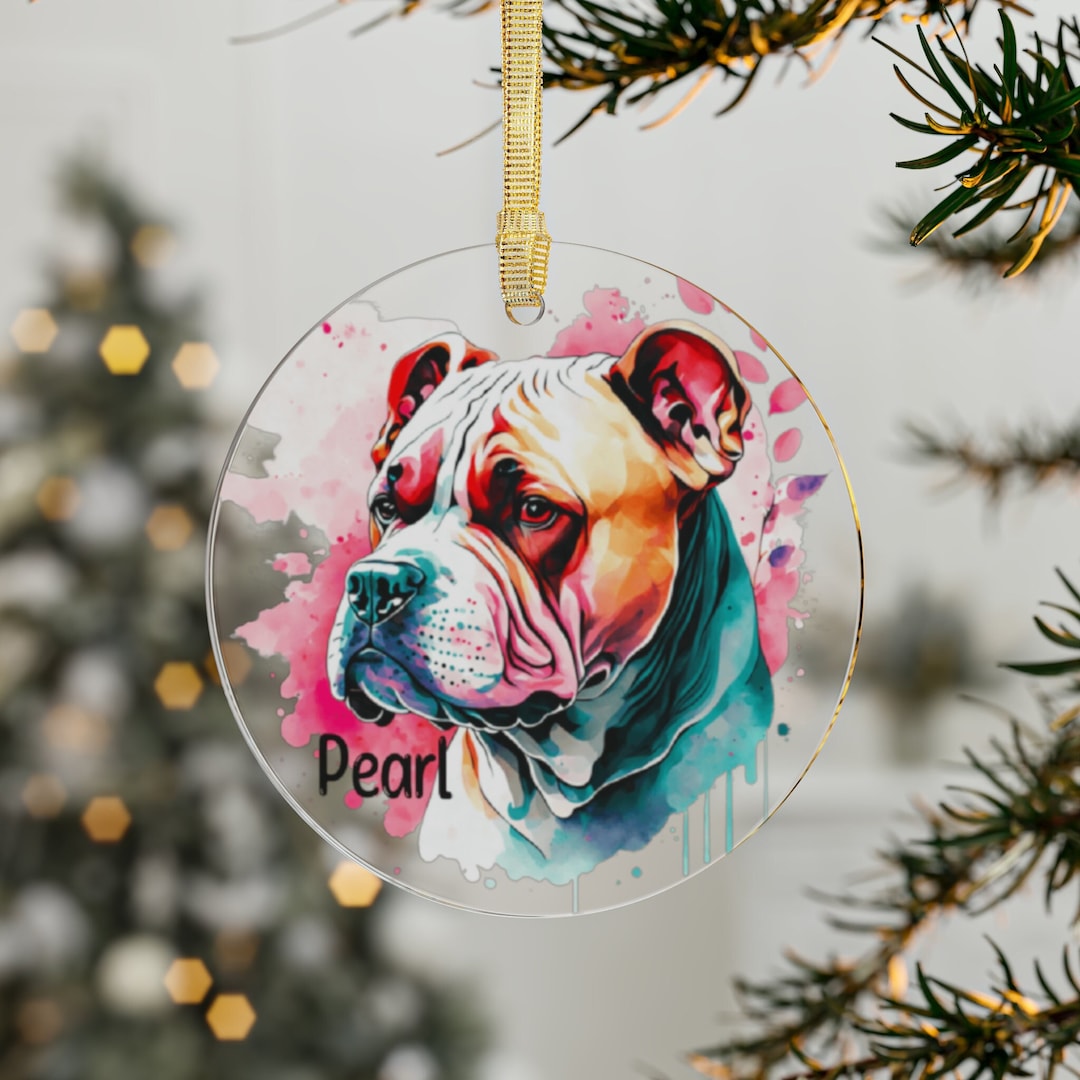 Pit Bull Ornament, Watercolor Pit Bull, Personalized Dog Ornament ...