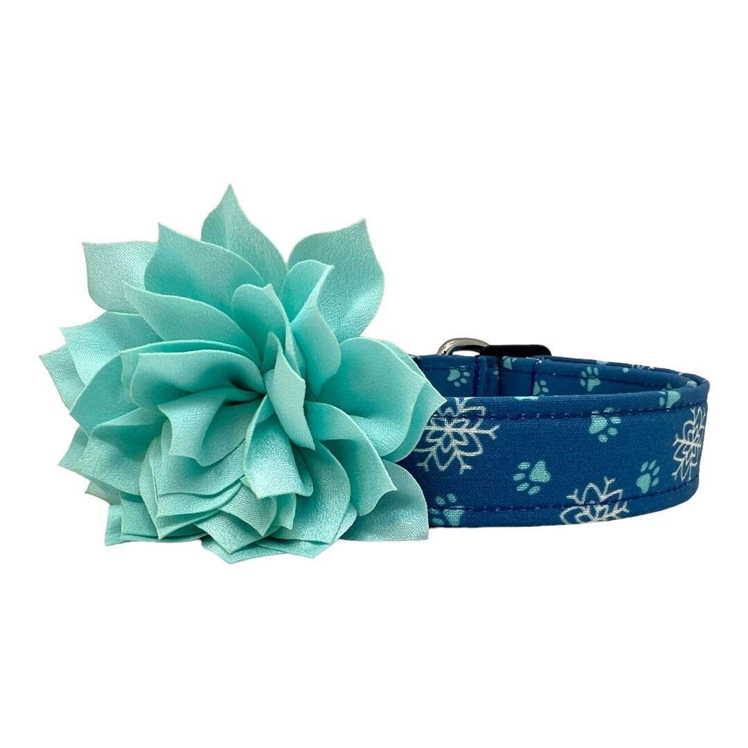 Winter Snowflake Dog Collar With Light Blue Dog Collar Flower ...