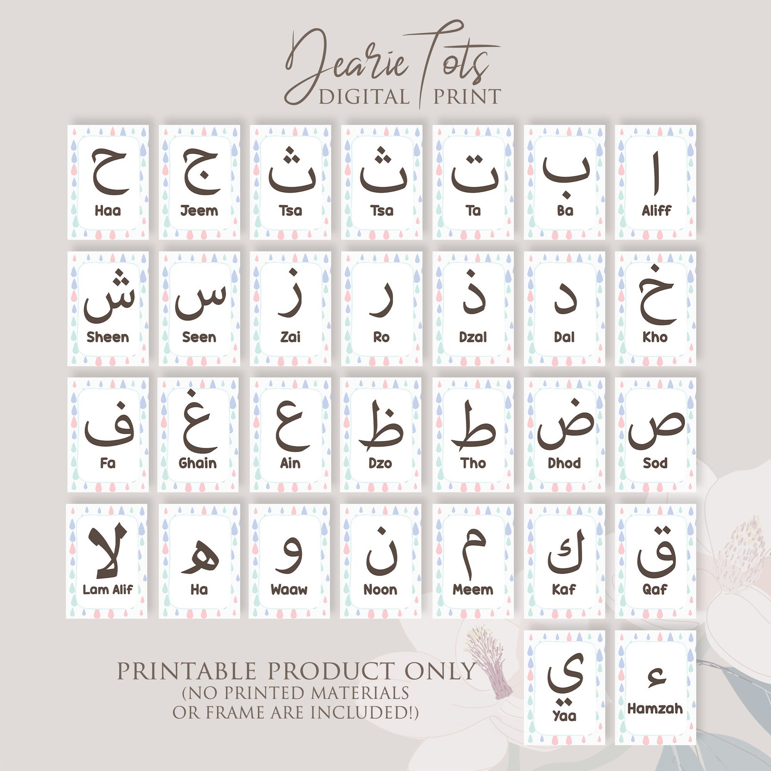 Raindrops Arabic Alphabets "alif Baa Taa" A6 Flashcard - Alif Ba Ta - Etsy