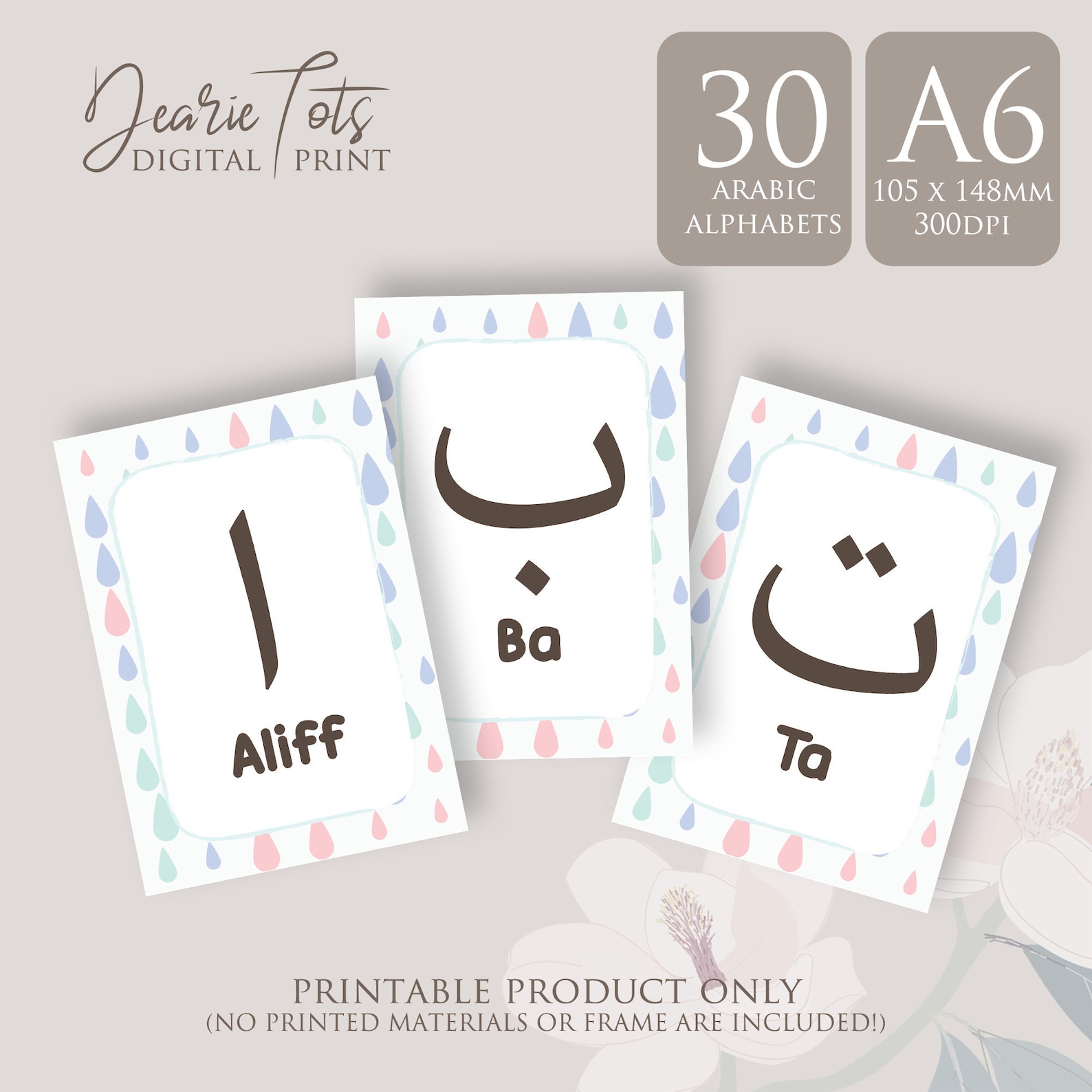 Raindrops Arabic Alphabets "alif Baa Taa" A6 Flashcard - Alif Ba Ta - Etsy