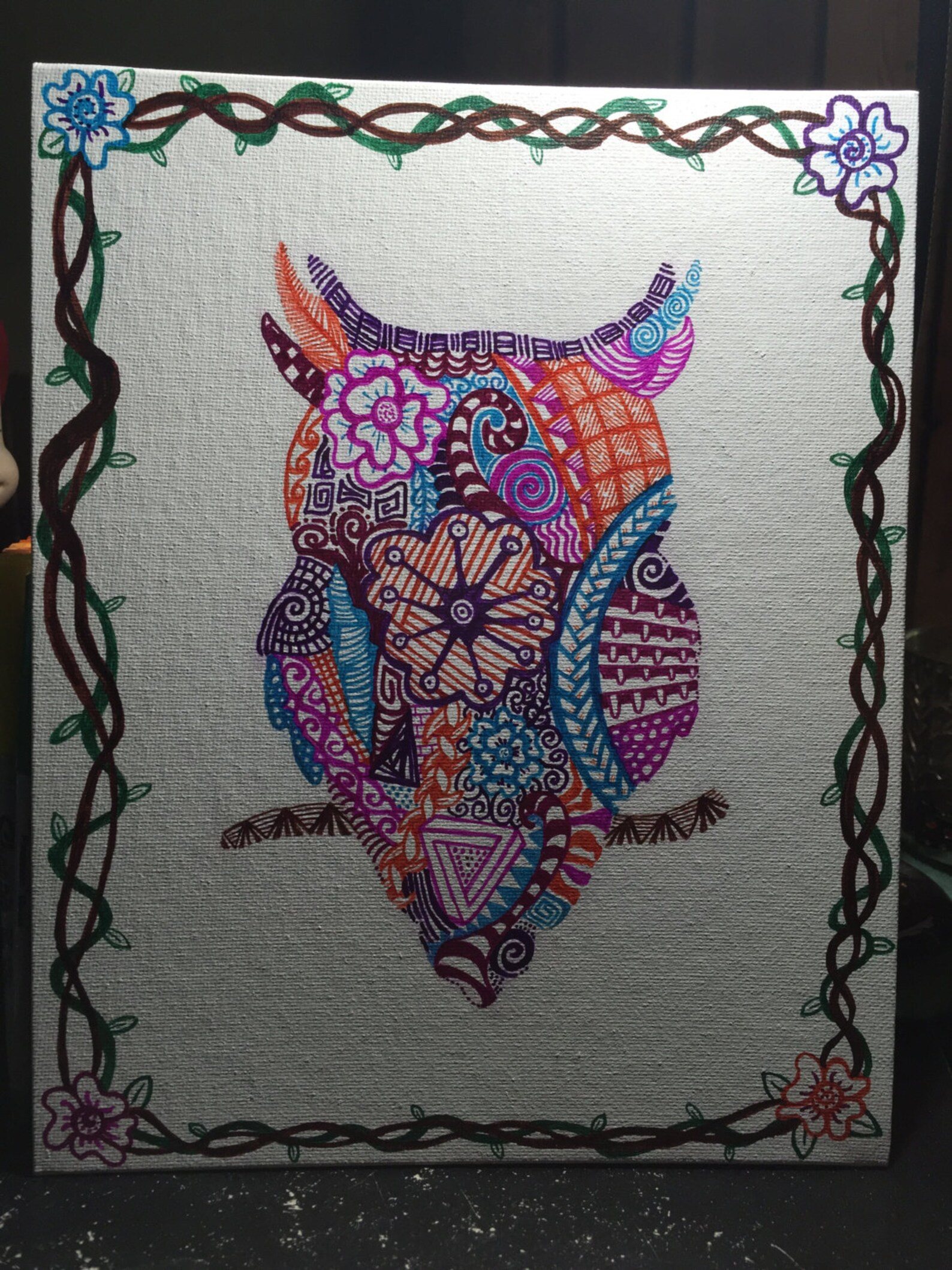 Owl Original Zentangle Hand Drawn Bird Art Colorful Art - Etsy