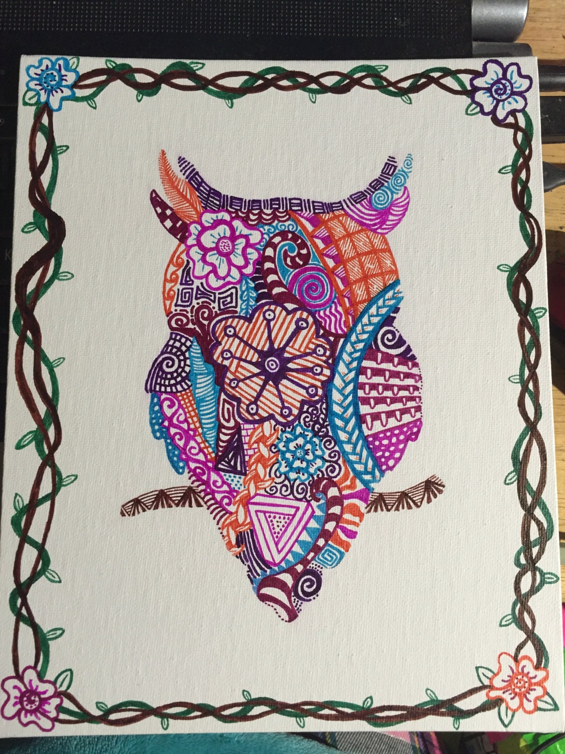 Owl, Original Zentangle, Hand Drawn, Bird Art, Colorful Art - Etsy