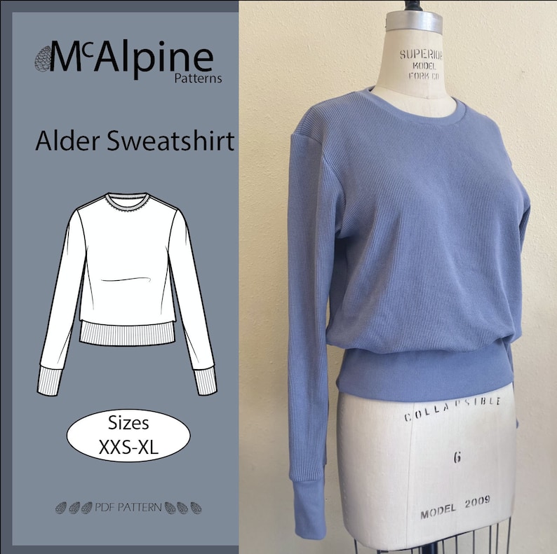 Digital Sewing Pattern | Long Sleeve Tee | Alder Sweatshirt | XXS-XL ...