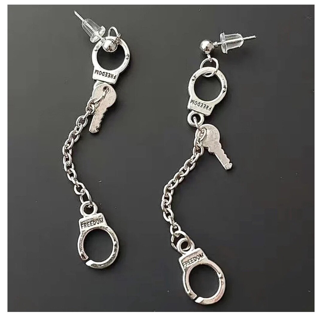 Silver freedom Hanging Handcuffs & Keys Earrings - Etsy