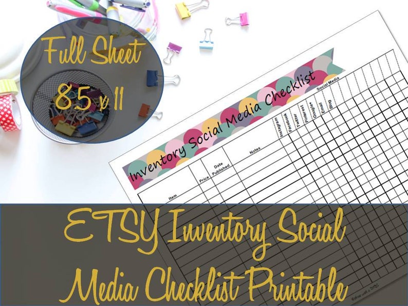 ETSY Inventory Social Media Checklist Printable Inserts, Big Happy ...