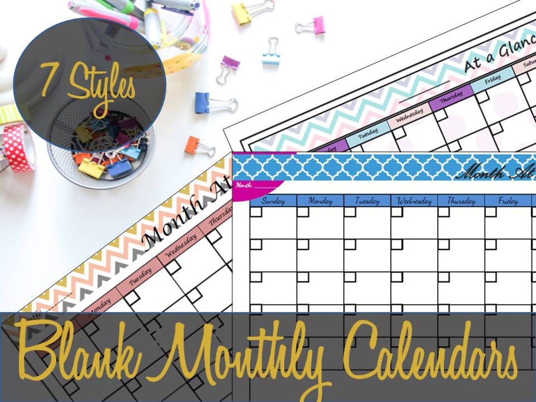 Blank Calendar Printable, Undated Calendar Inserts, Letter Sized, Big ...