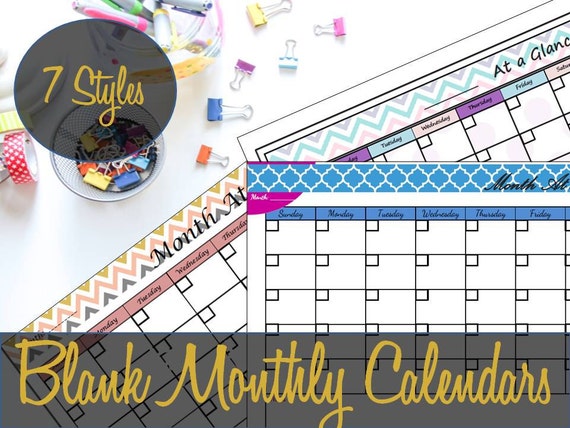 Blank Calendar Printable Undated Calendar Inserts Letter | Etsy