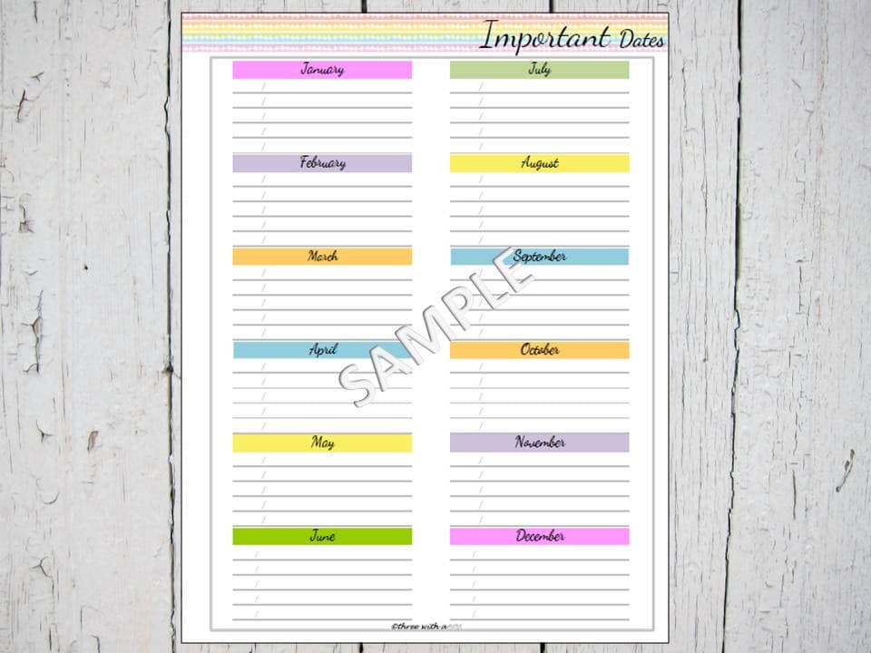 Day Planning Printable Inserts, Important Dates, Undated Calendar ...