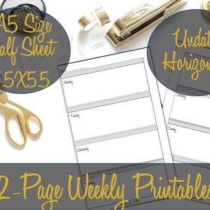 Undated Horizontal Calendar Planner Pages Inserts Half Sheet A5 Size ...