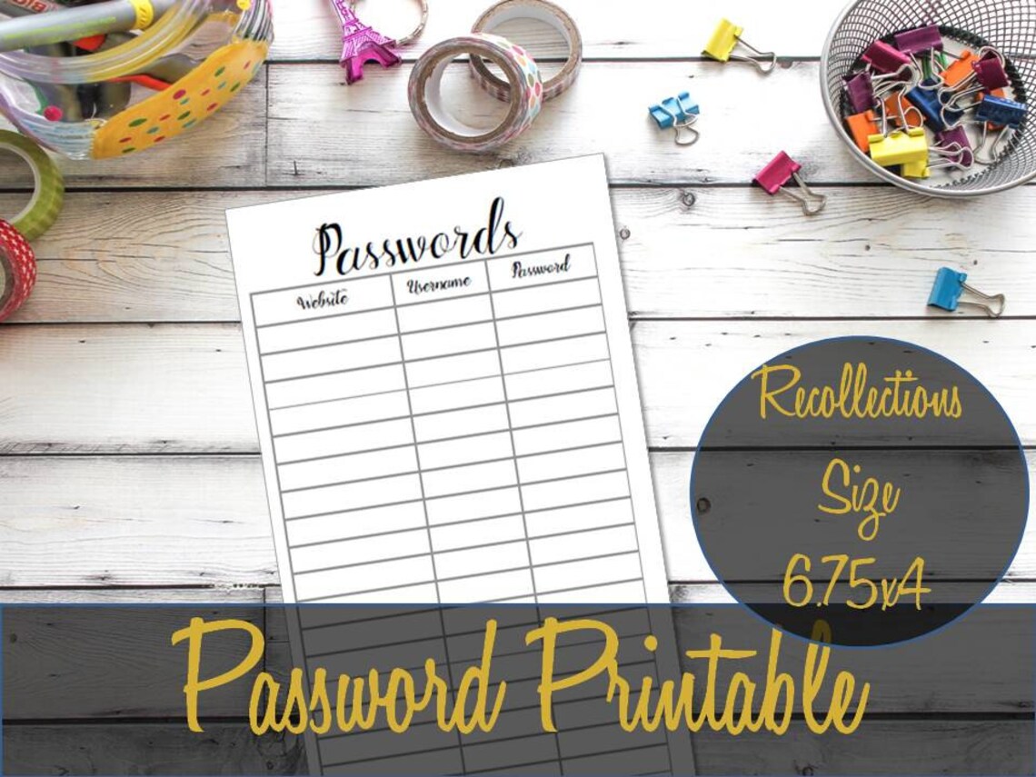Password Recollections Size Printable Insert, Creative Year Insert ...