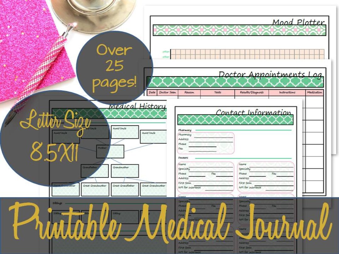 Medical and Health Printable Inserts, Doctor Log, Medication Tracking ...