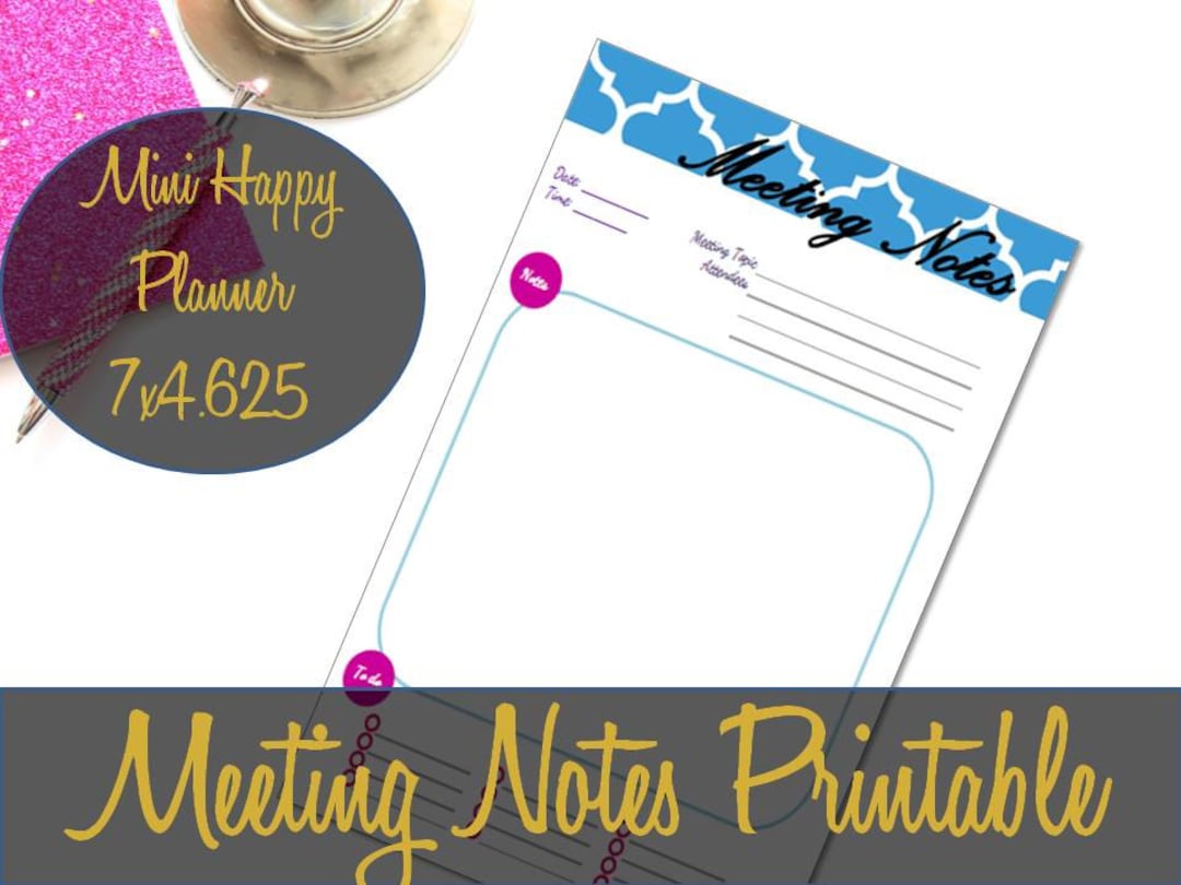 Meeting Notes Mini Happy Planner Printable Insert 4.625x7, Meeting ...