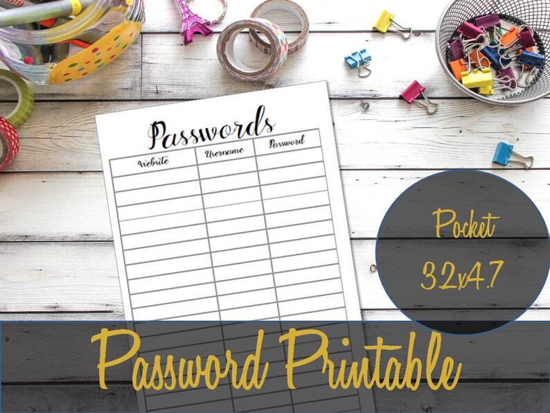 Password Pocket Insert Password Insert Passwork Log Pocket - Etsy