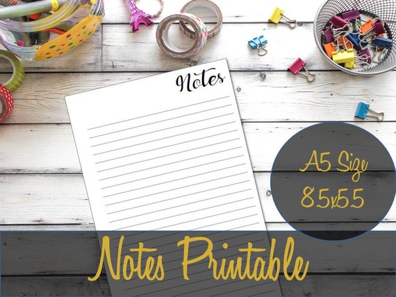 Notes A5 Size Printable Insert Half Sheet 8.5x5.5 Black and | Etsy