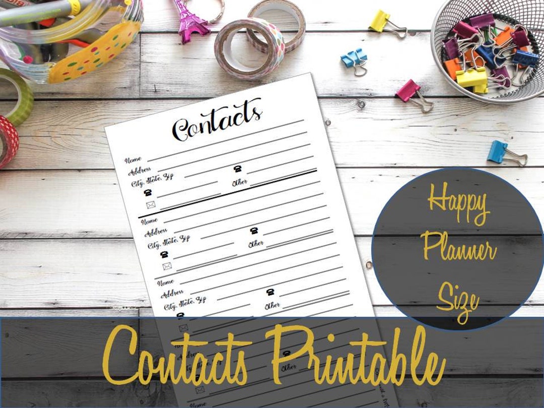 Contacts Happy Planner Inserts, Address Book, Contacts Form, MAMBI ...