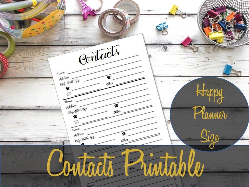 Contacts Happy Planner Inserts, Address Book, Contacts Form, MAMBI ...