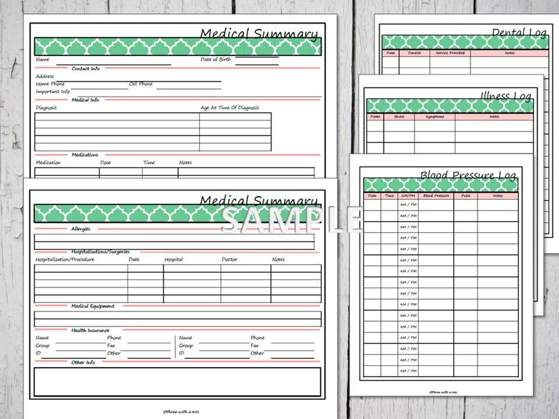 Medical and Health Printables A5 Size Half Sheet, Doctor Log, Symptom ...