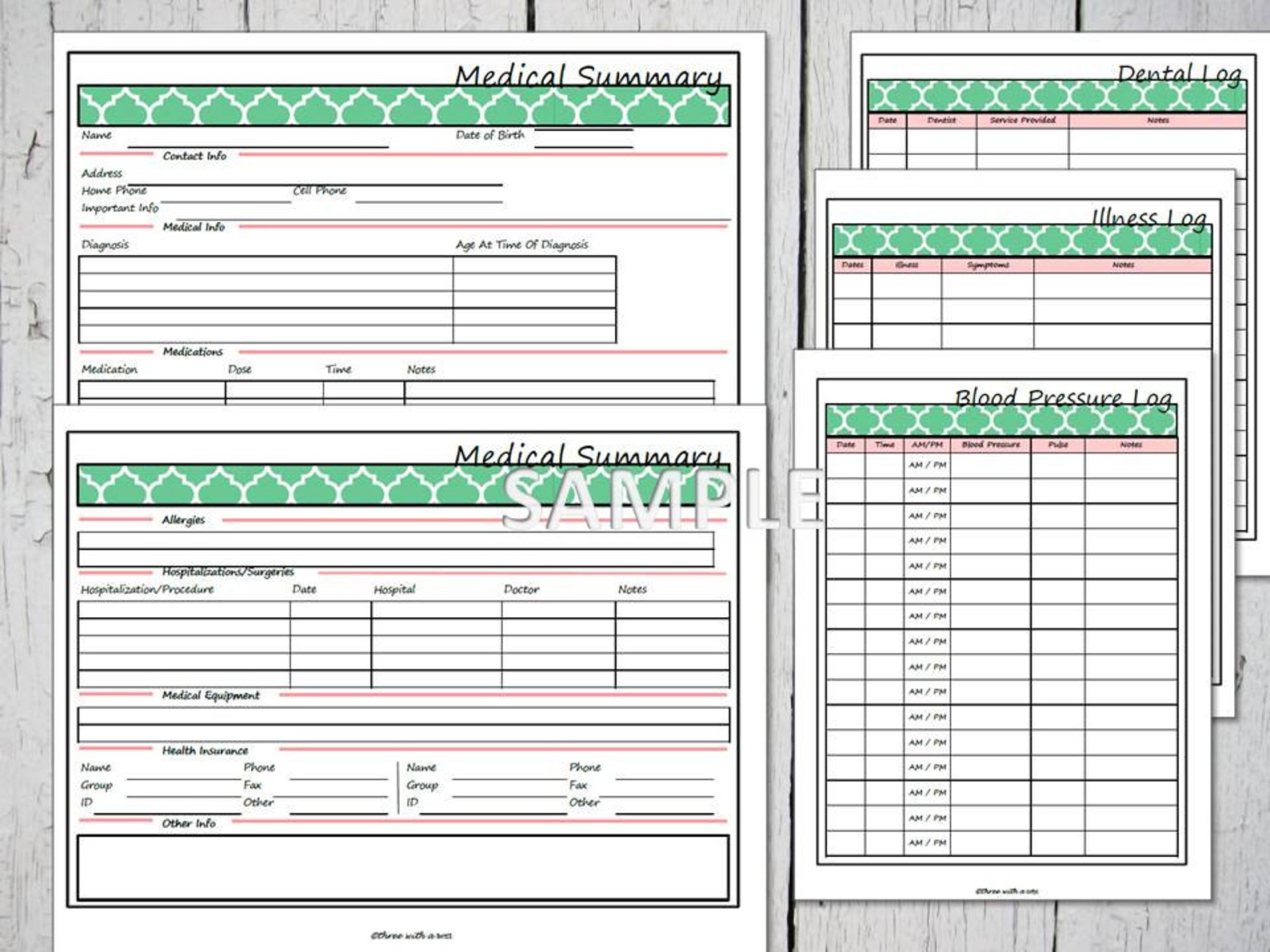 Medical and Health Printables A5 Size Half Sheet, Doctor Log, Symptom ...