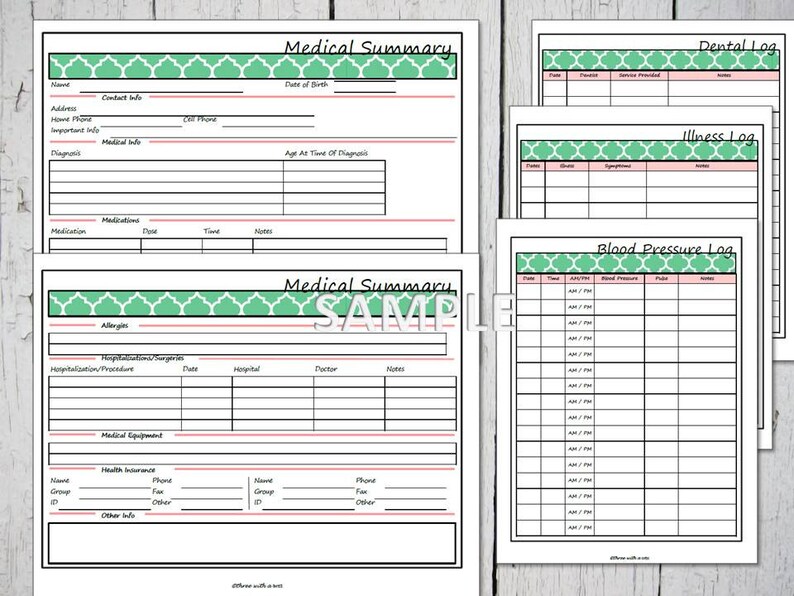 Medical and Health Printable Inserts, Doctor Log, Medication Tracking ...