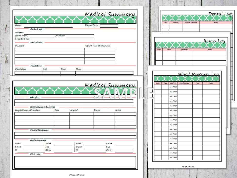 Medical and Health Printables A5 Size Half Sheet, Doctor Log, Symptom ...