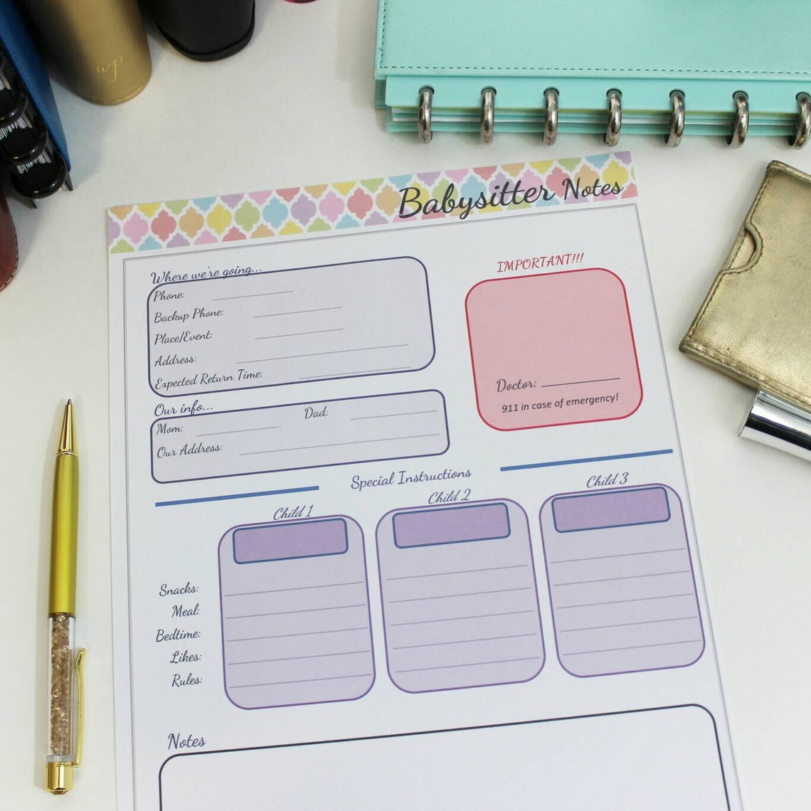 Babysitter Notes Printable Sheet, Babysitter Info, Babysitter Notes ...