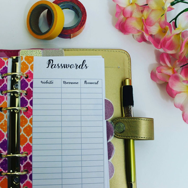 Password Personal Size Printable Insert 6.75x3.75 Black and White ...