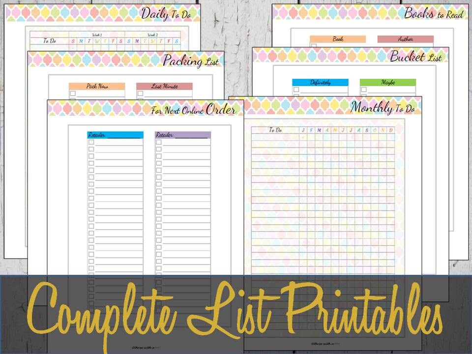 Complete Lists Printable Inserts, Bucket List, to Do List, Shopping ...