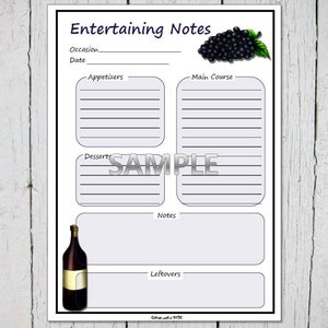 Dinner Entertaining Planner and Journal Printables, Entertaining ...