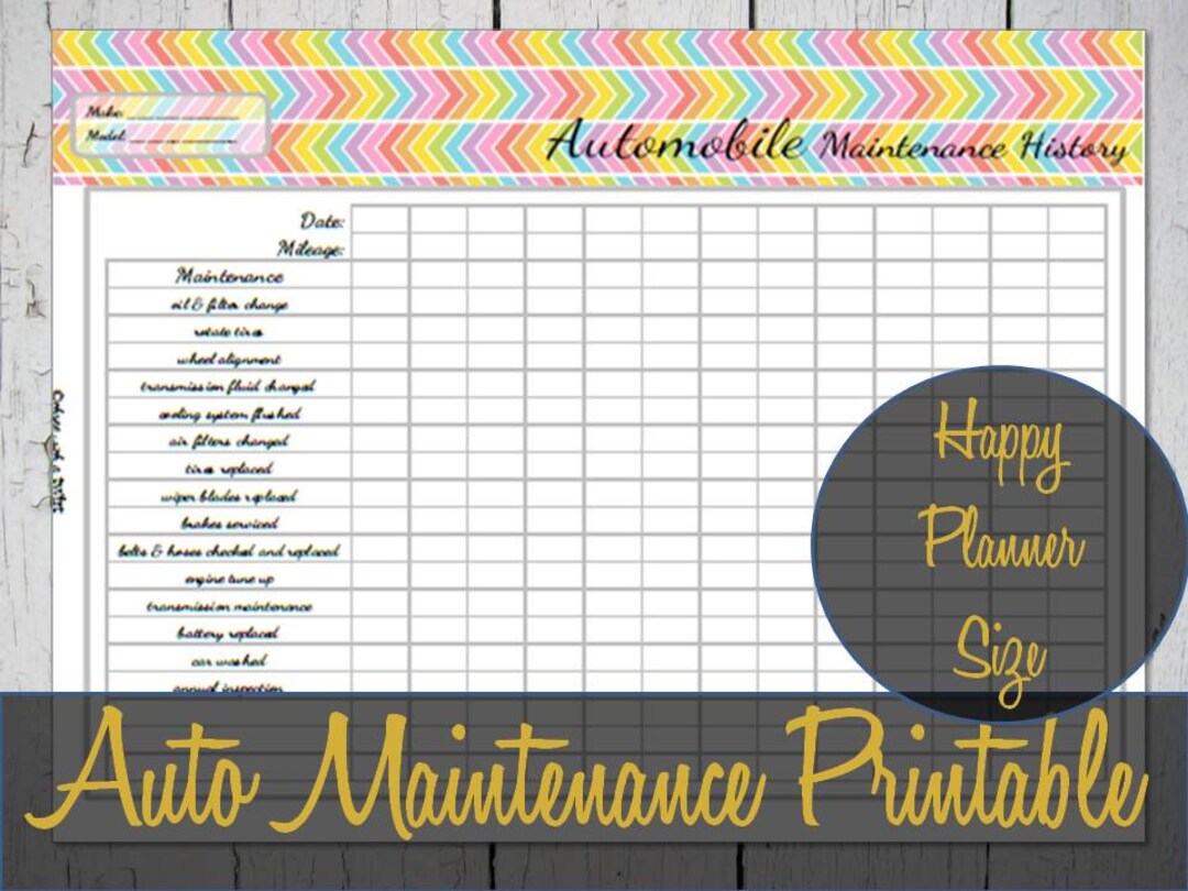 Happy Planner Inserts, Auto Maintenance Happy Planner Printable ...