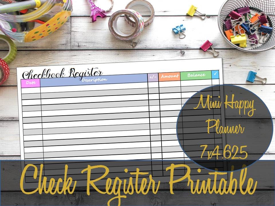 Checkbook Register Mini Happy Planner Printable Insert, Checkbook ...