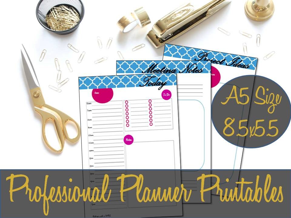 Professional Project Planner Printable Inserts A5, Half Sheet, Meeting ...