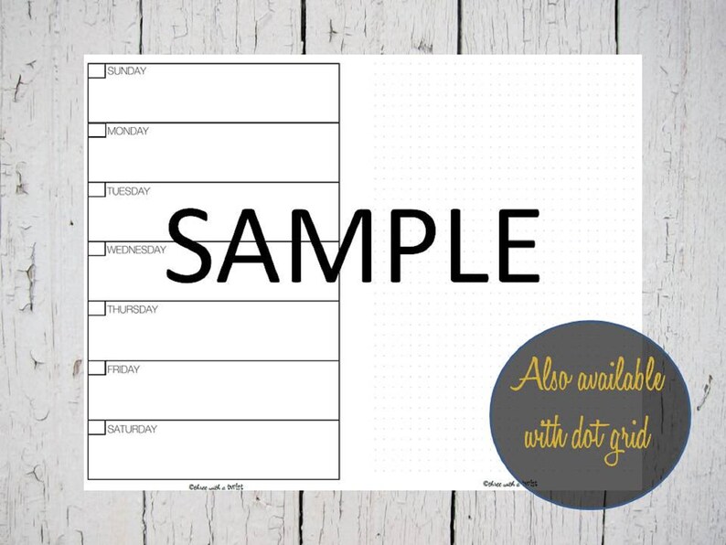 Week With Notes on 2 Pages A5 Printable Inserts Undated Horizontal ...