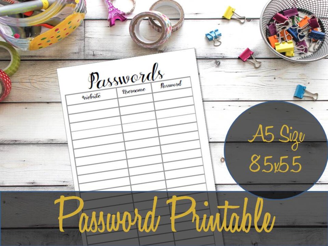Password A5 Printable Insert Half Sheet, Webster's Pages Refill, Kikki ...