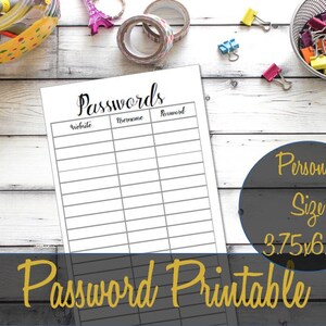 Password Personal Size Printable Insert 6.75x3.75 Black and White ...