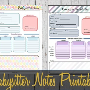 Babysitter Notes Printable Sheet, Babysitter Info, Babysitter Notes ...