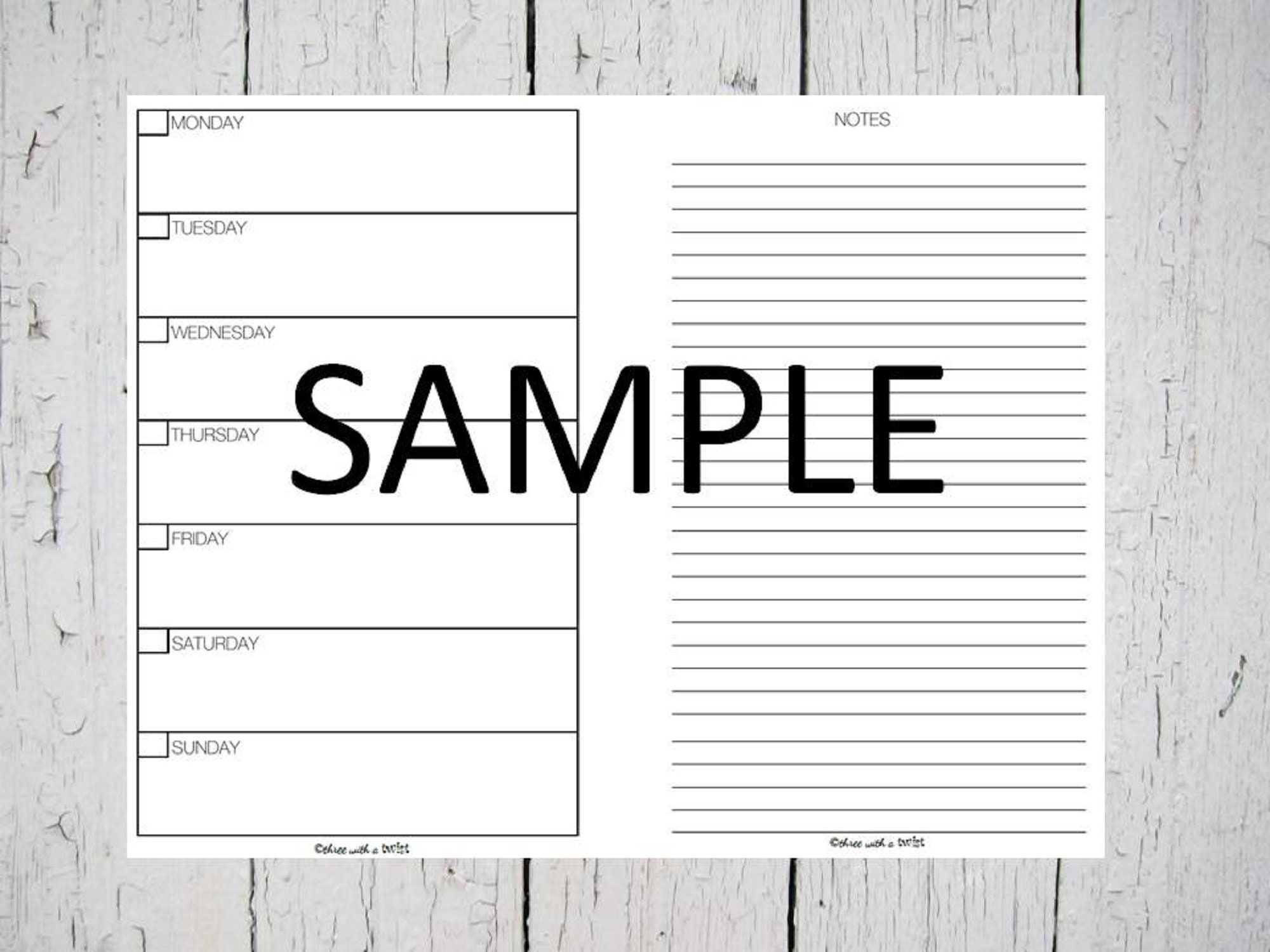 Week With Notes on 2 Pages A5 Printable Inserts Undated - Etsy