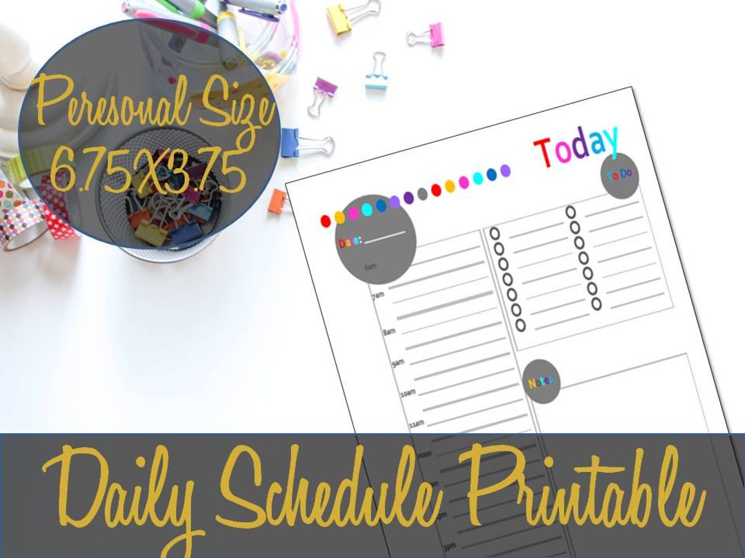 Daily Schedule Personal Size Printable 6.75x3.75 Day at a Glance, Daily ...